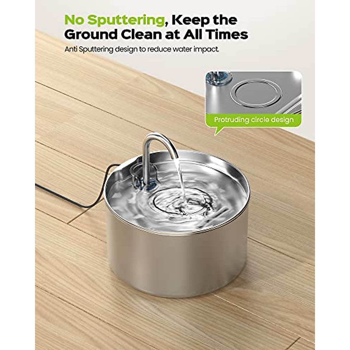 AOOGITF Cat Water Fountain, 304 Stainless Steel Pet Water Fountain, 24/7 Keep The Water Fresh, 74oz Capacity, Ultra-Quiet, No Sputter, Compact, Easy Cleaning, Suit for Pets