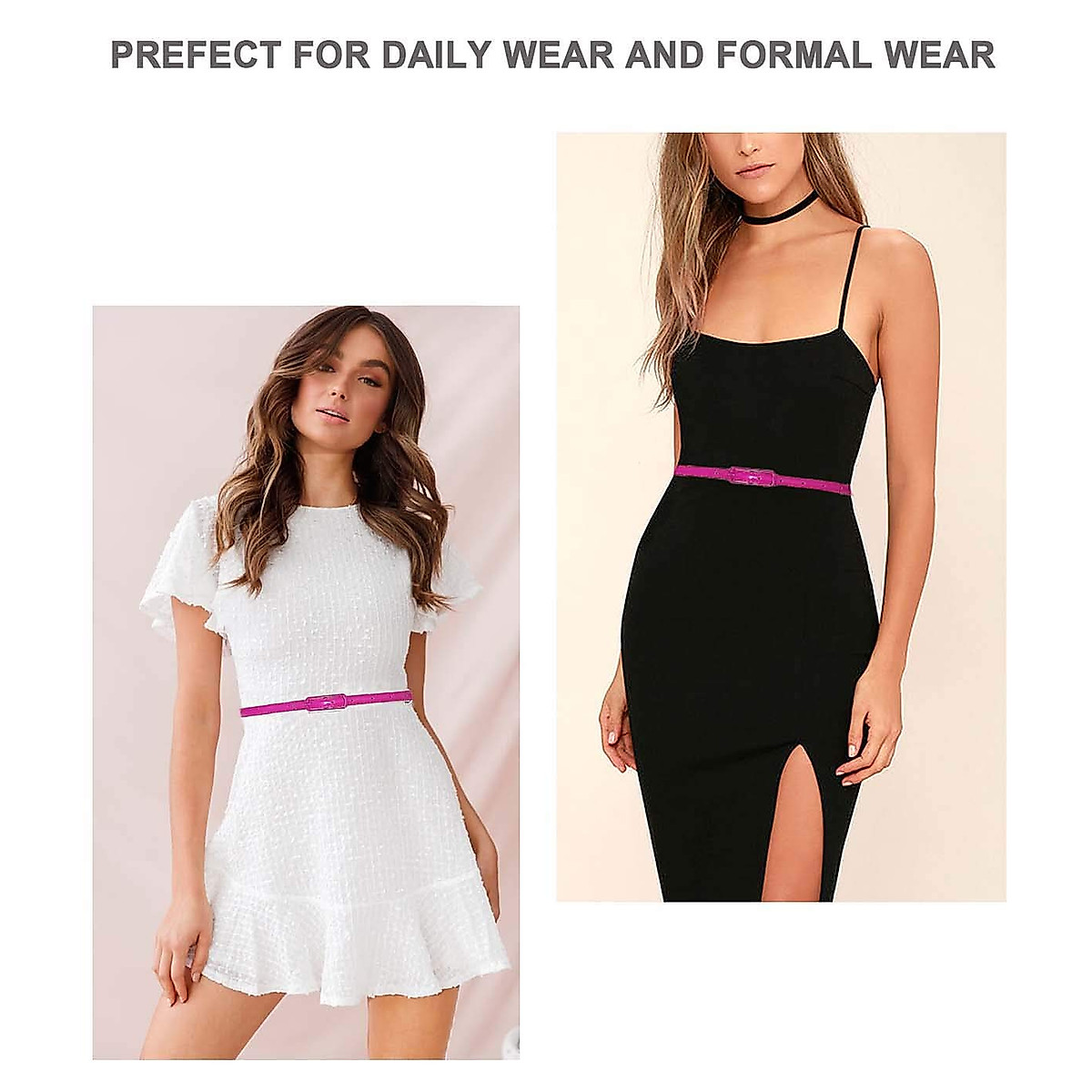 Selighting Women's Solid Color Faux Leather Skinny Belts for Dresses (One Size, Rose)