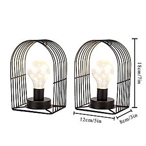 NEWIMAGE Set of 2 Battery Operated Lamp 7''H Unique Cordless Wall Sconce Metal Wall Mount Lamp with 6-Hour Timer and Warm White Fairy Lights Bulb for Home Living Room Bedroom Kitchen Hallway Stairway