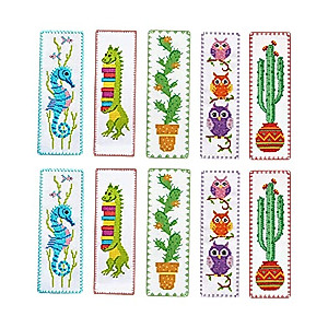 10Pcs Cross-Stitch Stamped Kits,Cross Stitch Bookmark Kits Pre-Sorted Floss for Kids Adults Beginner, DIY Pre-Printed Crossstitch for Book Lovers (5 Styles)