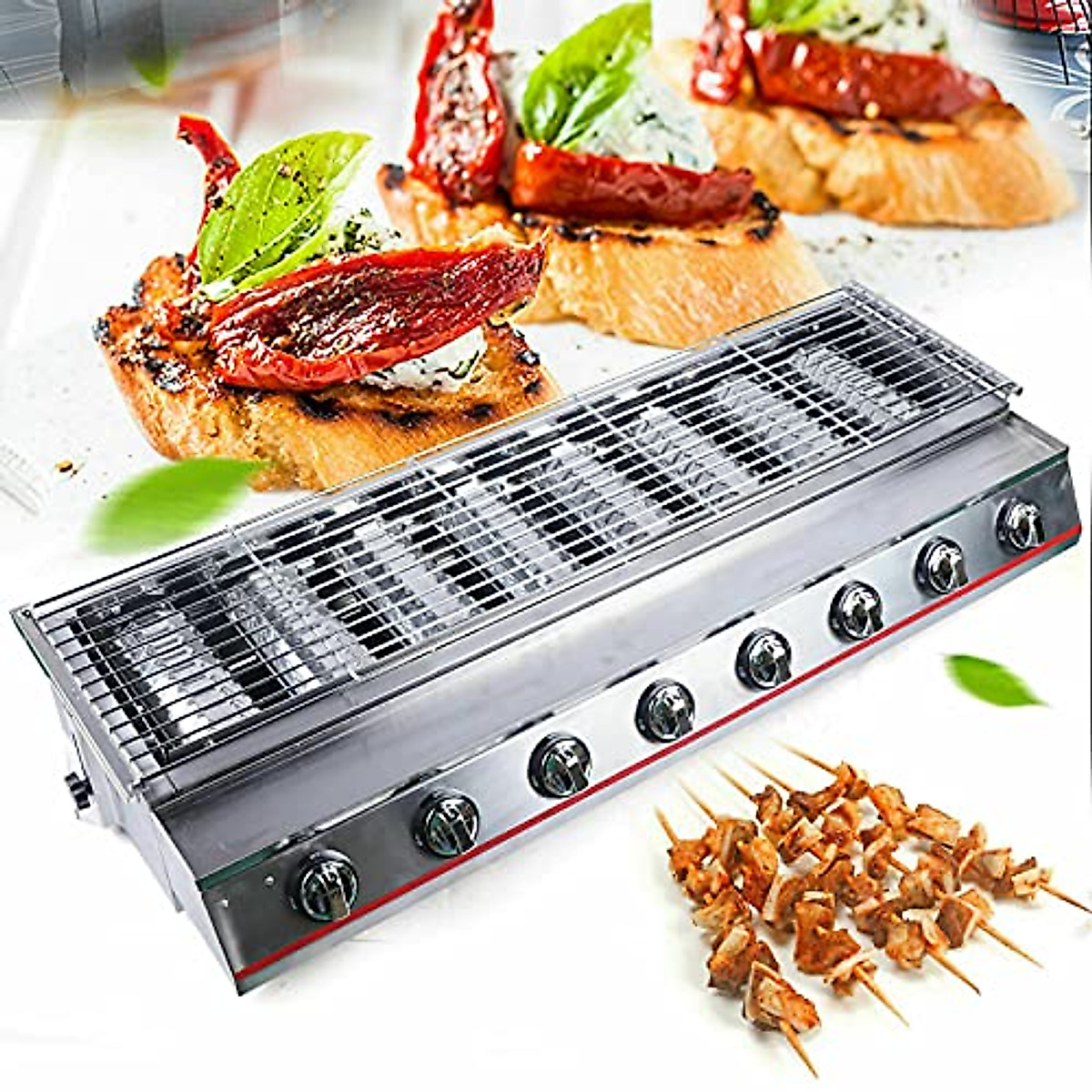 Gas Grill BBQ Gas Grills 8 Burner BBQ Grill Outdoor Party Cooker Stainless Steel Barbecue Grill Commercial Gas Grill Burners Cooker Smokeless for Camping Picnics