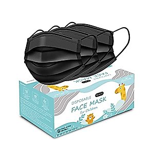 Taimu TM Kids Face Mask Black Disposable Kids Masks for Protection Breathable Black Face Masks Cute Facemasks for Children 50Pcs