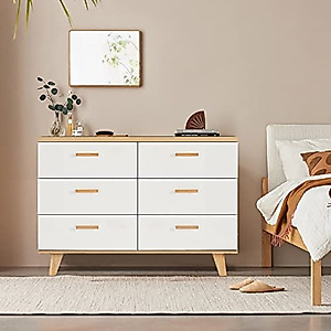 Henf Modern 6 Drawers Dresser, Elegant 6 Drawers Chest Dresser Storage Cabinet with Wood Handles and Foot, Chest of Drawer Cabinet for Closet Bedroom, Living Room, Kids Room