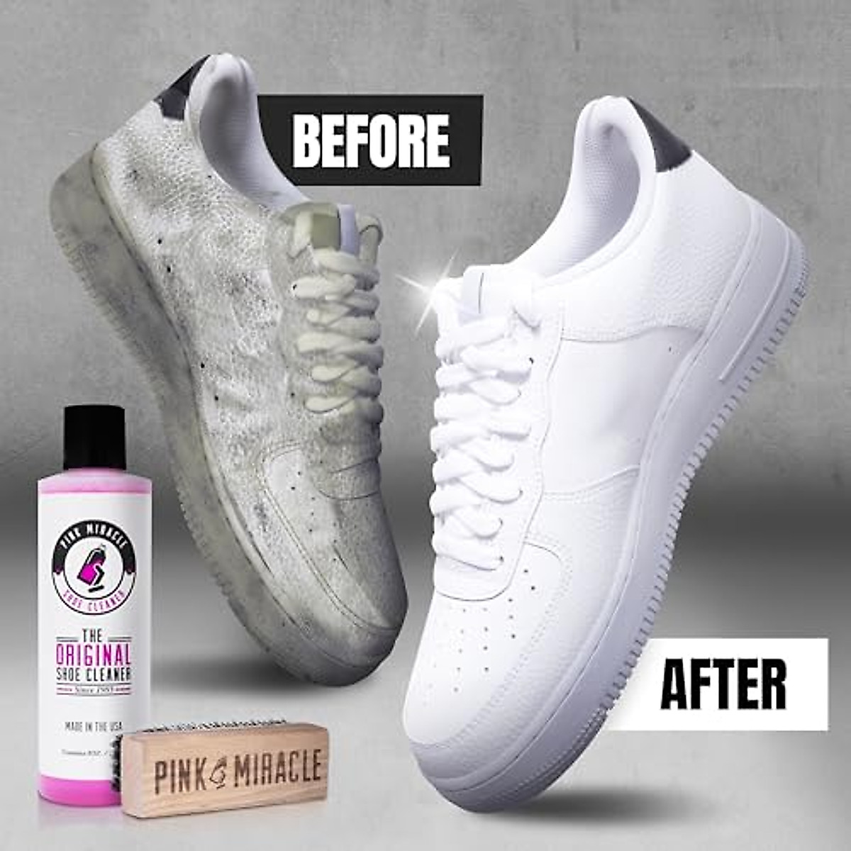 Pink Miracle Shoe Cleaner Kit Bottle Fabric Cleaner for Leather, Whites, and Nubuck Sneakers (8 Oz)