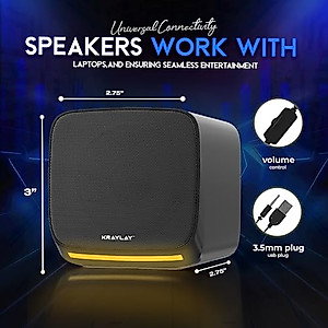 Kraylay Computer Speakers - TV Speakers with 2.0 USB Aux Powered - Monitor Speakers with RGB LED Light - Mini Multimedia Stereo Speaker for Laptop, Tablet and Cellphone