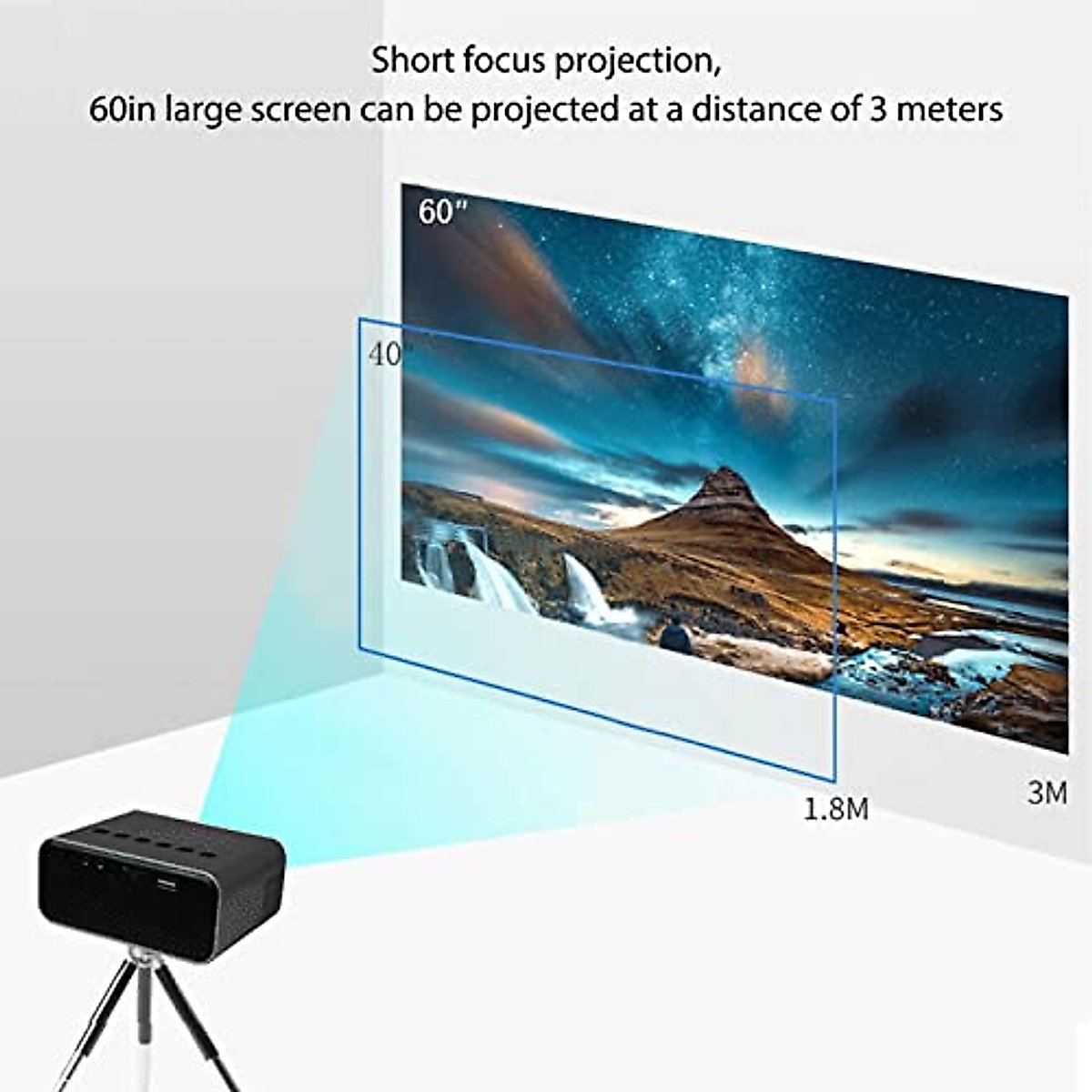 Mini Projector, HD LED Micro Mobile Phone Same Screen, AV Audio Interface Projector with Remote Control for Laptop TV Phone Tablet(Black)