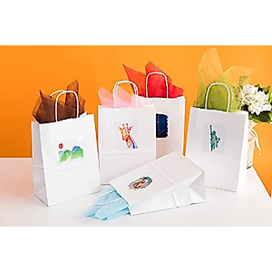 RACETOP White Paper Bags with Handles Bulk,8"x4.5"x10.8" 50Pcs,Paper Bags Birthday Wedding Party Favors Grocery Retail Shopping Business Goody Craft Gift Bags