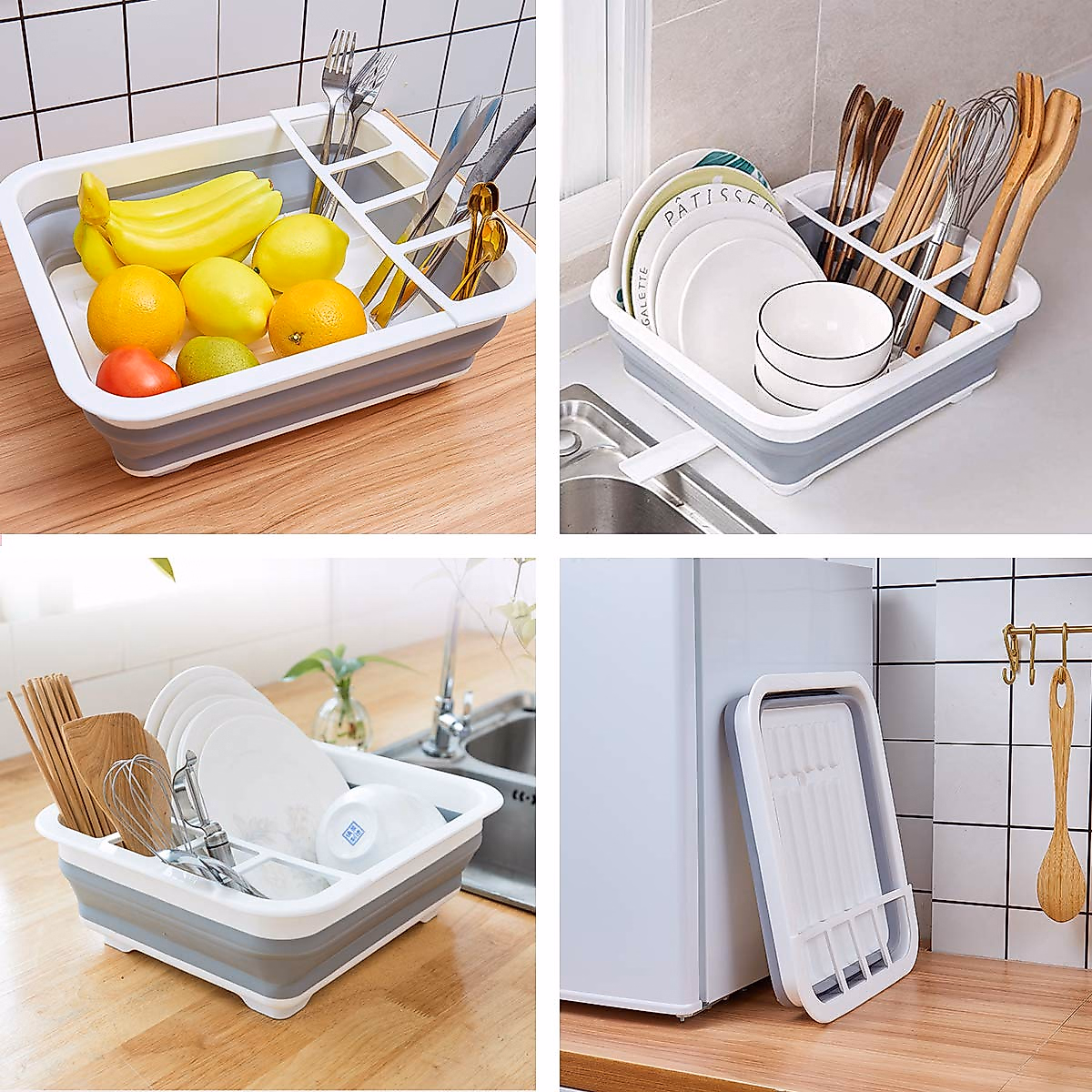 Collapsible Dish Drying Rack Portable Dinnerware Drainer Organizer for Kitchen RV Campers Travel Trailer Space Saving Kitchen Storage Tray