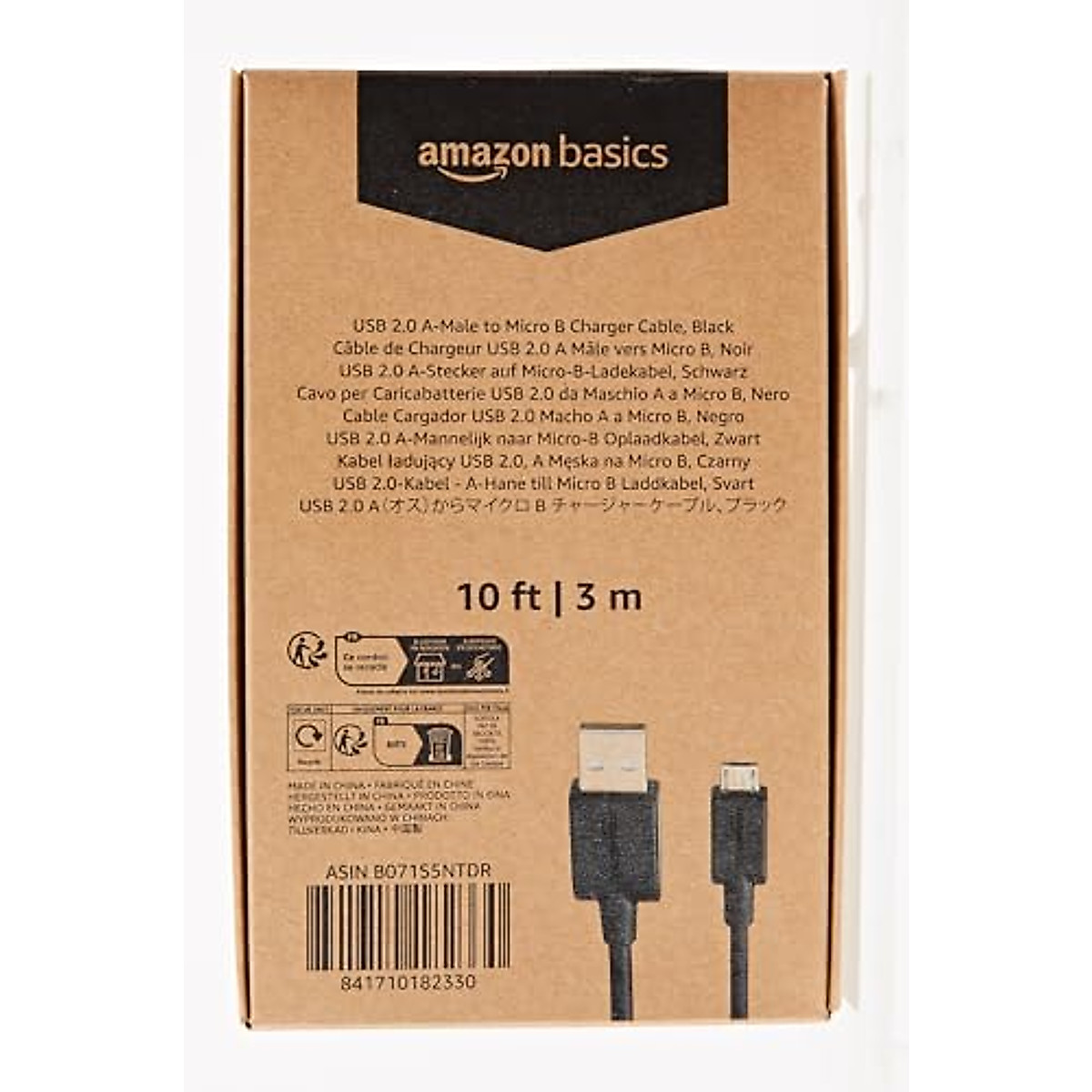 Amazon Basics USB-A to Micro USB Fast Charging Cable, 480Mbps Transfer Speed with Gold-Plated Plugs, USB 2.0, 10 Foot, Black