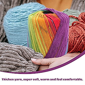 TEHAUX Rainbow Soft Yarn, 1 Roll 133m Cotton Thread Balls Yarn Multi Colored Knitting Yarn for Crocheting Knit Hand Embroidery
