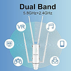 WAVLINK Outdoor WiFi Extender AC1200 High Power Outdoor Weatherproof WiFi Range Extender Access Point with Passive POE, Dual Band 2.4GHz+5GHz, 4x7dBi Detachable Antenna