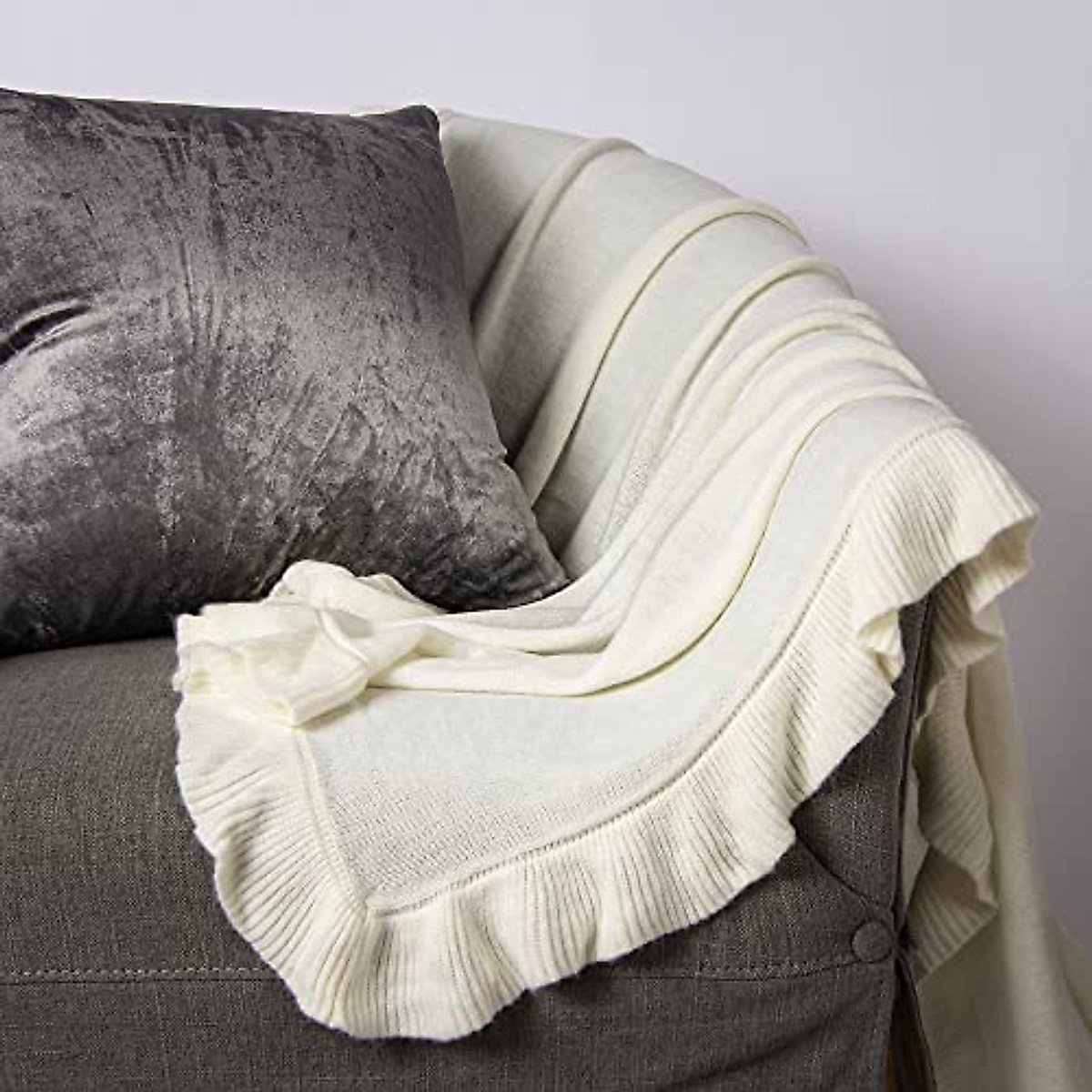 Best Home Fashion Ruffle Border Throw - Ivory - 50" W x 60" L - (1 Throw)