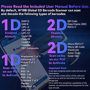 KILOGOGRAPH Barcode Scanner Wireless W10B - QR Code Scanner, Global Scanning Tech, Book Scanner for Personal Library, Portable Bluetooth USB Home Inventory Bar Code Scanner for Laptop iPhone Android