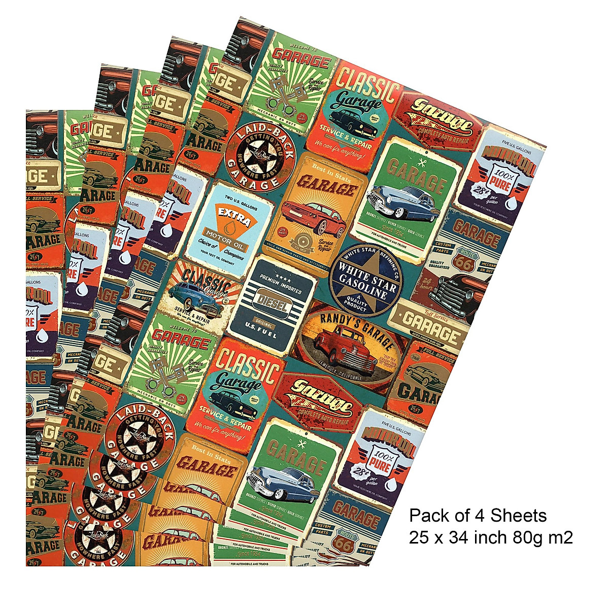 arkamii premium wrapping paper set of 4 sheets size 34 x 25 inch garage cars man (18-9226)