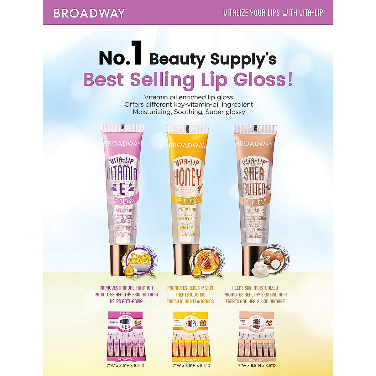 Broadway Vita-Lip Clear Lip Gloss 0.47oz/14ml (Shea Butter) 6 PACK