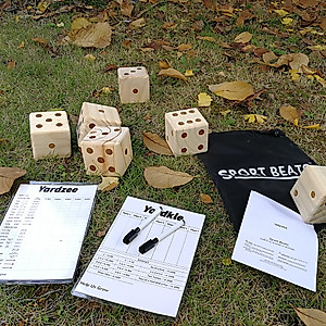 SPORT BEATS Giant Wooden Yard Dice, Outdoor Games Set of 6 with Two Games Party Lawn Games