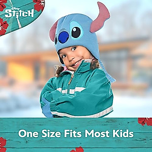 Disney Lilo and Stitch Kids Peruvian Beanie Cap and Glove Set, Winter Hat with Tassels, Blue, One Size
