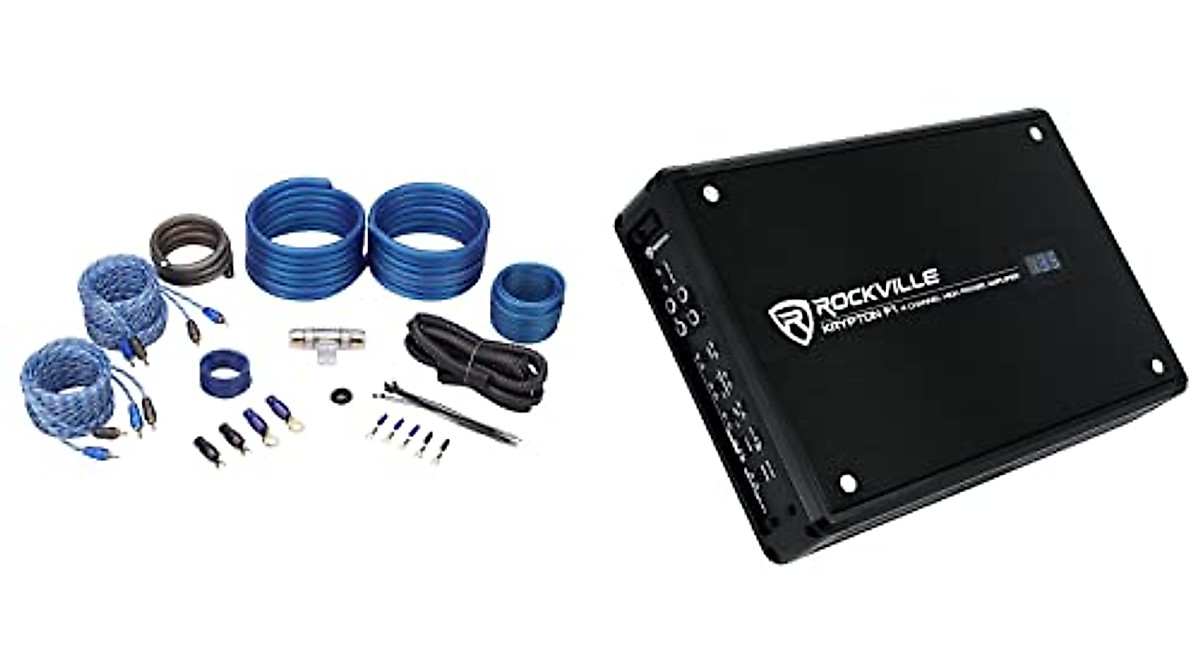 Rockville Krypton F1 1600W Car Amp Bundle with Wiring Kit | High Power ...