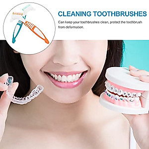 Healvian 2 Sets Travel Toothbrush Set Denture Toothbrush and Toothbrush Storage Box Box Soft Double Bristle False Teeth Brush Denture Cleaning Tool