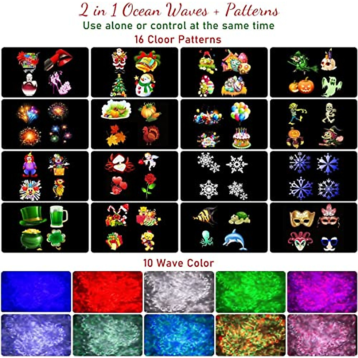 Christmas Projector Lights Outdoor Waterproof: Snowflake Holiday Projector Light with Remote Control - 26 HD Effects (3D Ocean Wave&Patterns) Projector Light for Xmas Holiday Party Garden Decorations