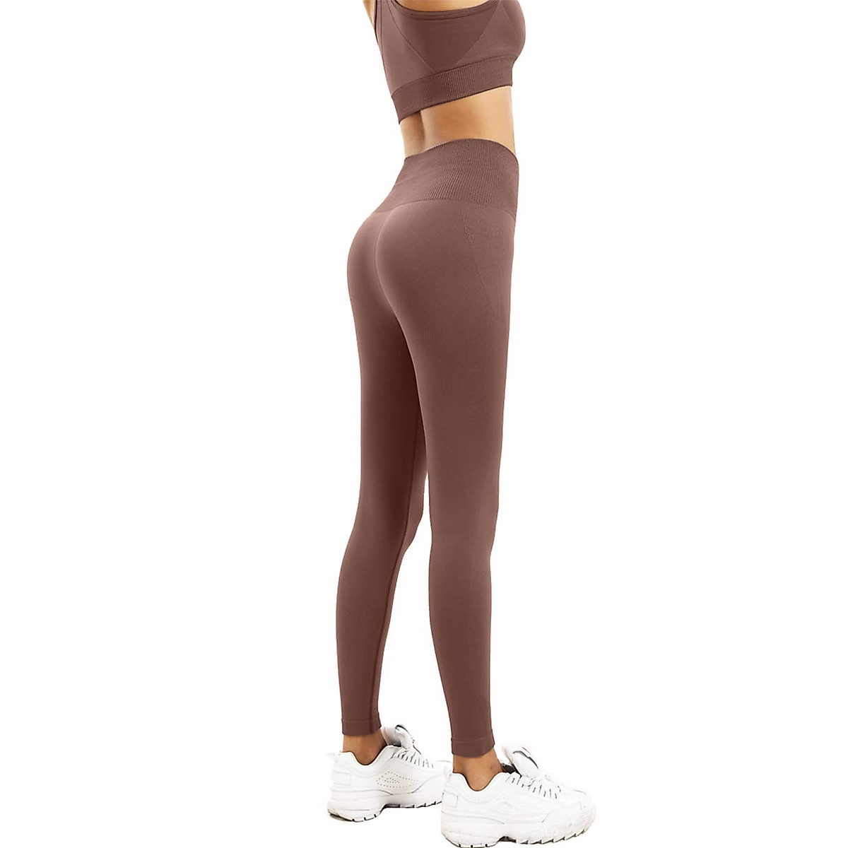 HAODIAN Women's Yoga Outfits 2 Piece High Waisted Leggings with Sports Bra Gym Clothes Sets(Brick Red,M)