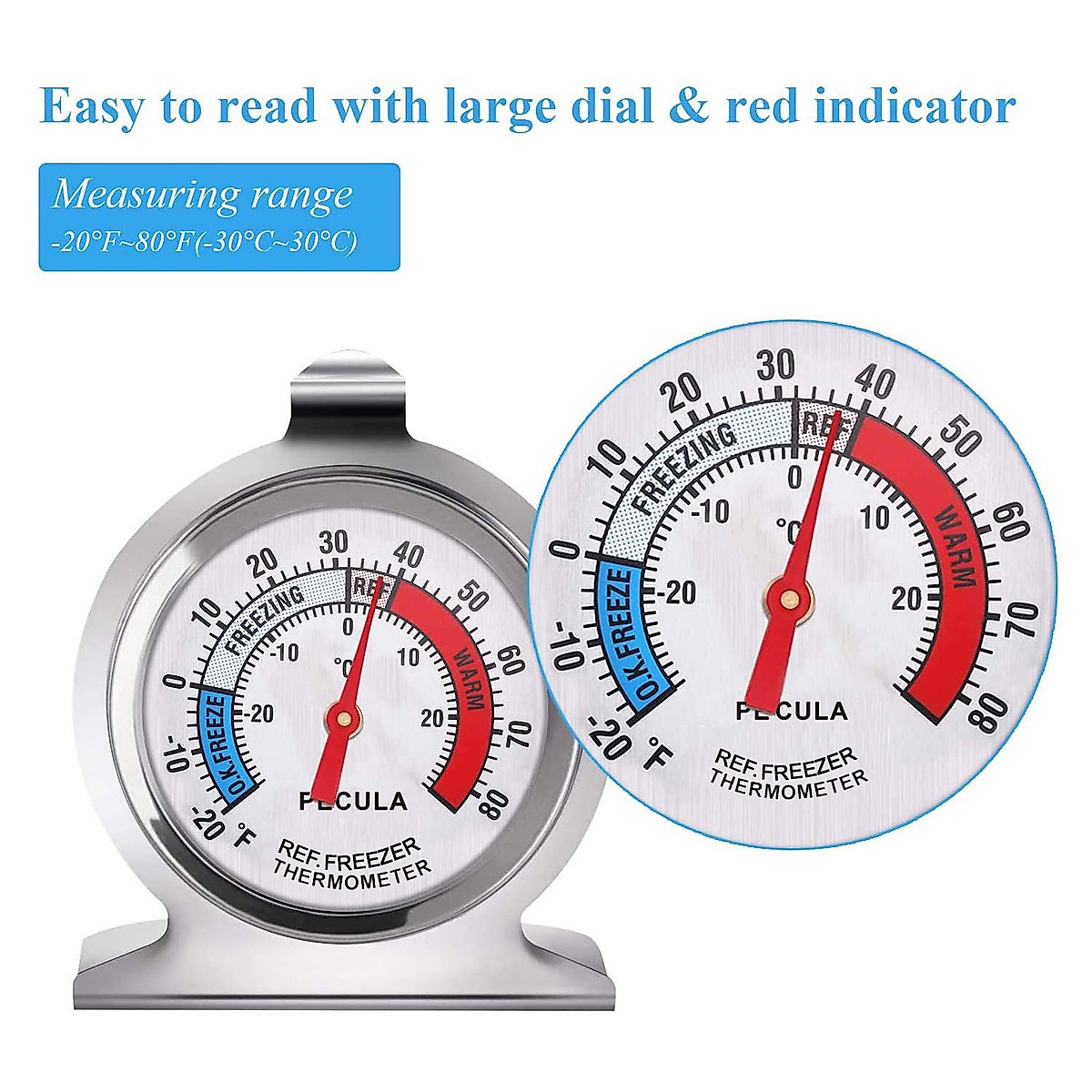 2PACK Refrigerator Thermometer, -30-30 deg C/-20-80 deg F, Classic Fridge Thermometer Large Dial with Red Indicator Thermometer for Freezer Refrigerator Cooler