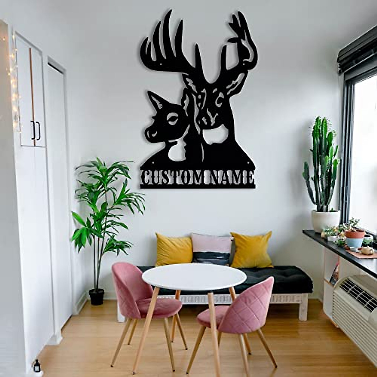 Couple Deer Head Monograms Custom Name Metal Wall Art, Deer Head Decorations Personalized Custom Monogram Hunting Hunter Inspired Decorative Accent Home Decor Sign For Rustic Home Wall