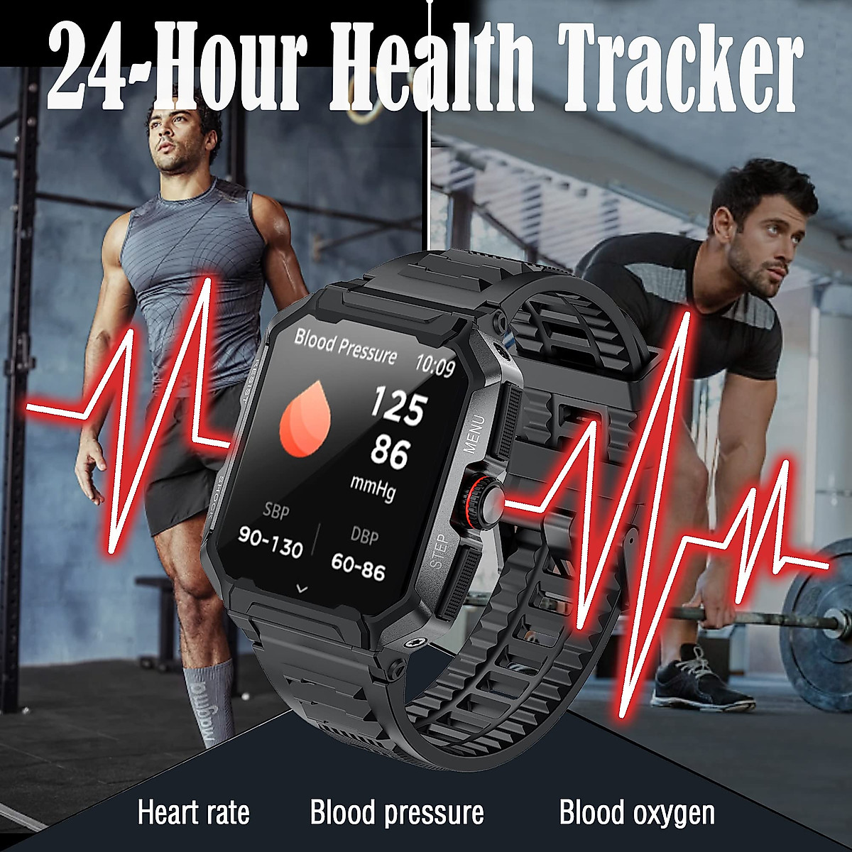 Rugged Smart Watch (Answer/Make Calls)Waterproof Smartwatches for Men Outdoor 1.85" Sports Fitness Tracker For Men with Heart Rate, Sleep Monitor with 100+ Sports Moeds for Android and iOS,47 Black