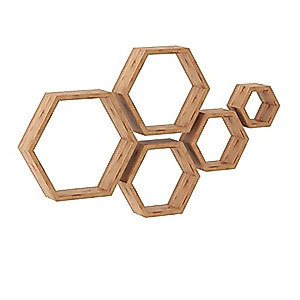 Red River Hexagon Floating Shelves Set of 5,Wall Mounted Wood Farmhouse Storage Honeycomb Wall Shelf,Floating Shelf,Wall Shelf for Bathroom,Kitchen, Bedroom, Living Room, Office (Dark Brown)