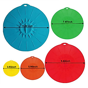 Set of 5 Silicone Lids,Heat Resistant, Microwave Splatter Covers, Reusable Food Suction Lids for Cups, Bowls, Plates, Pots, Pans, Skillets, Stovetops, Ovens, L, XL) BPA-Free -Multicolor