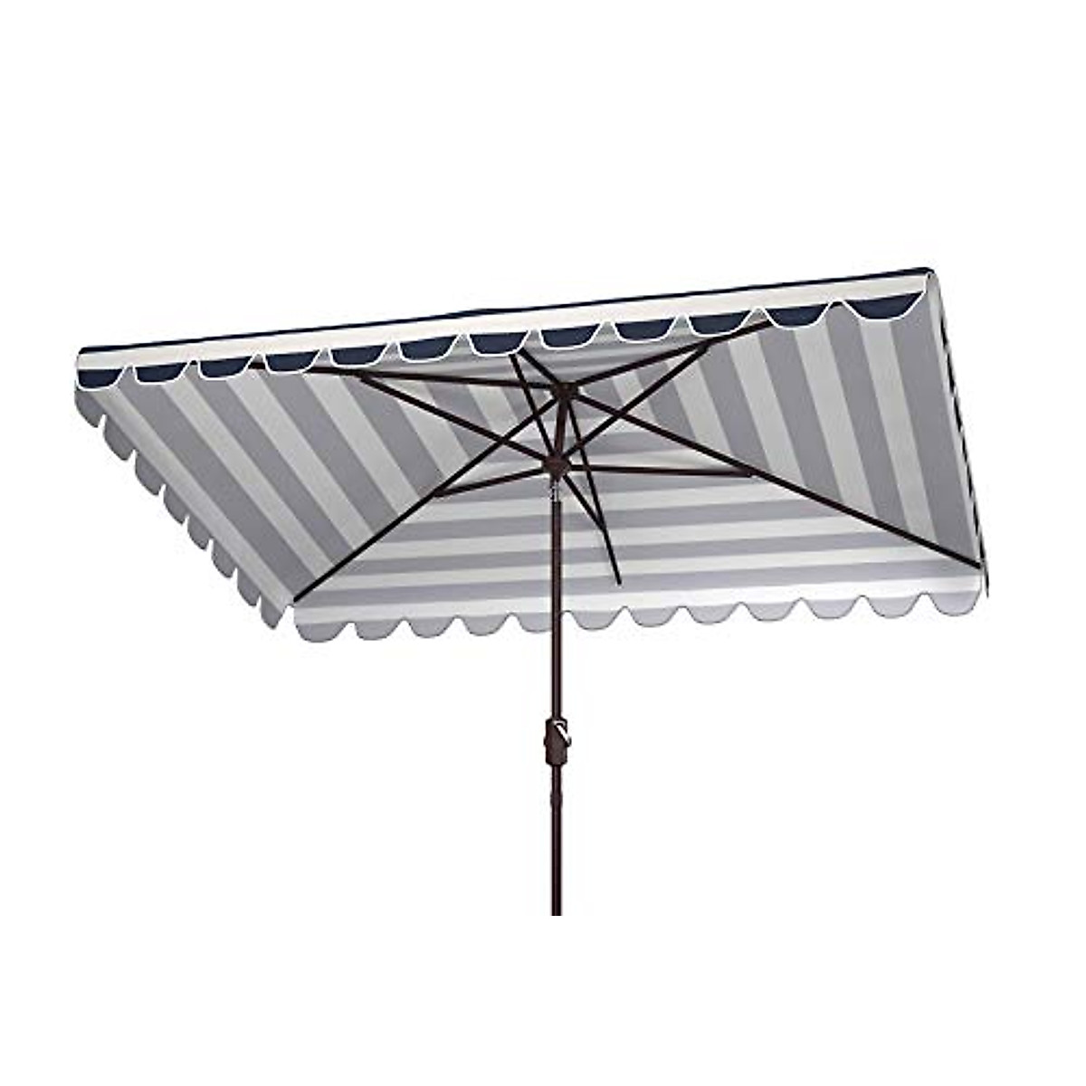 Safavieh PAT8311C Outdoor Vienna Navy and White 6'6" x 10' Rectangle Crank UV Protected Umbrella