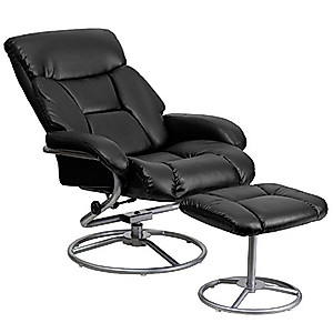 Flash Furniture Barker Contemporary Multi-Position Recliner and Ottoman with Metal Base in Black LeatherSoft