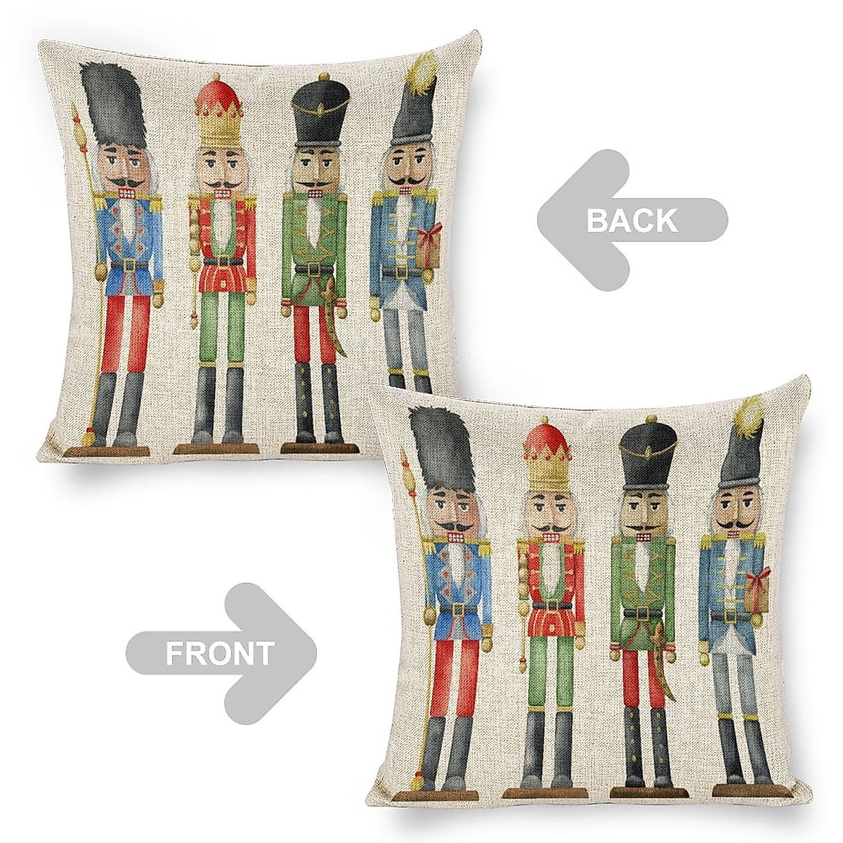 Christmas Nutcracker Soldiers Throw Pillow Covers 18×18 Pillowcases Set of 2 Winter Holidays Linen Decorative Square Pillow Case Cushion Covers Standard Size for Sofa Couch Outdoor Bed Pillow Protect