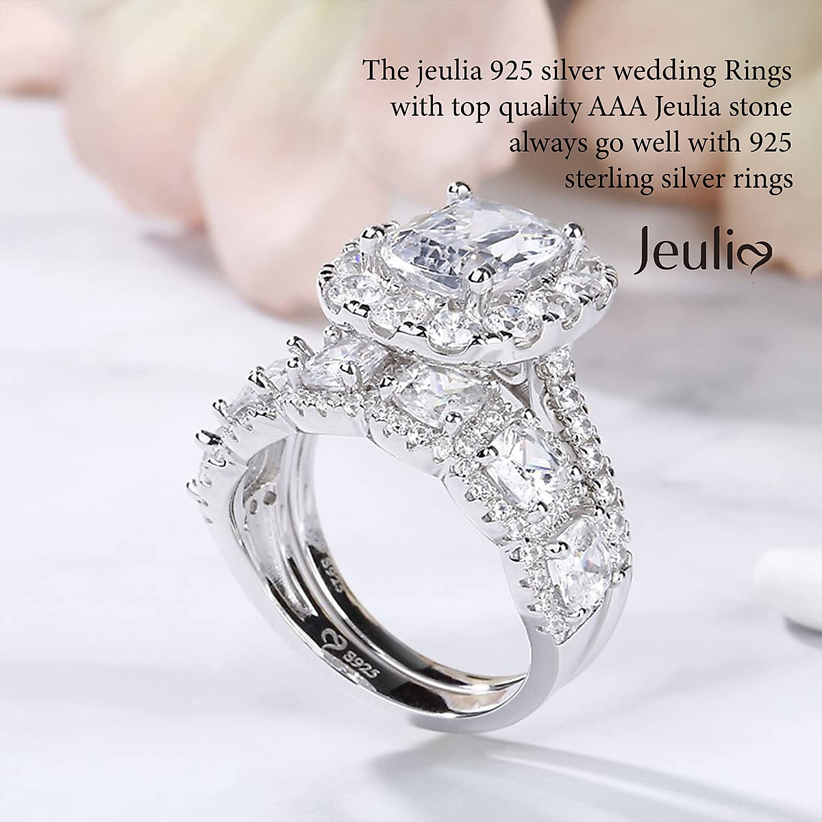 Jeulia Oval Cut Engagement Ring Set for Women Halo Sterling Silver Bridal Wedding Ring White Diamond Cubic Zirconia Eternity Band Ring with 3.95 ct Primary Stone,5.75ct Side Stone (6)