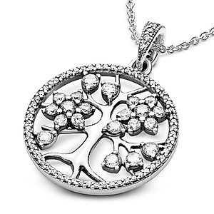 Pandora Jewelry Family Tree Hearts Cubic Zirconia Necklace in Sterling Silver, 31.5"