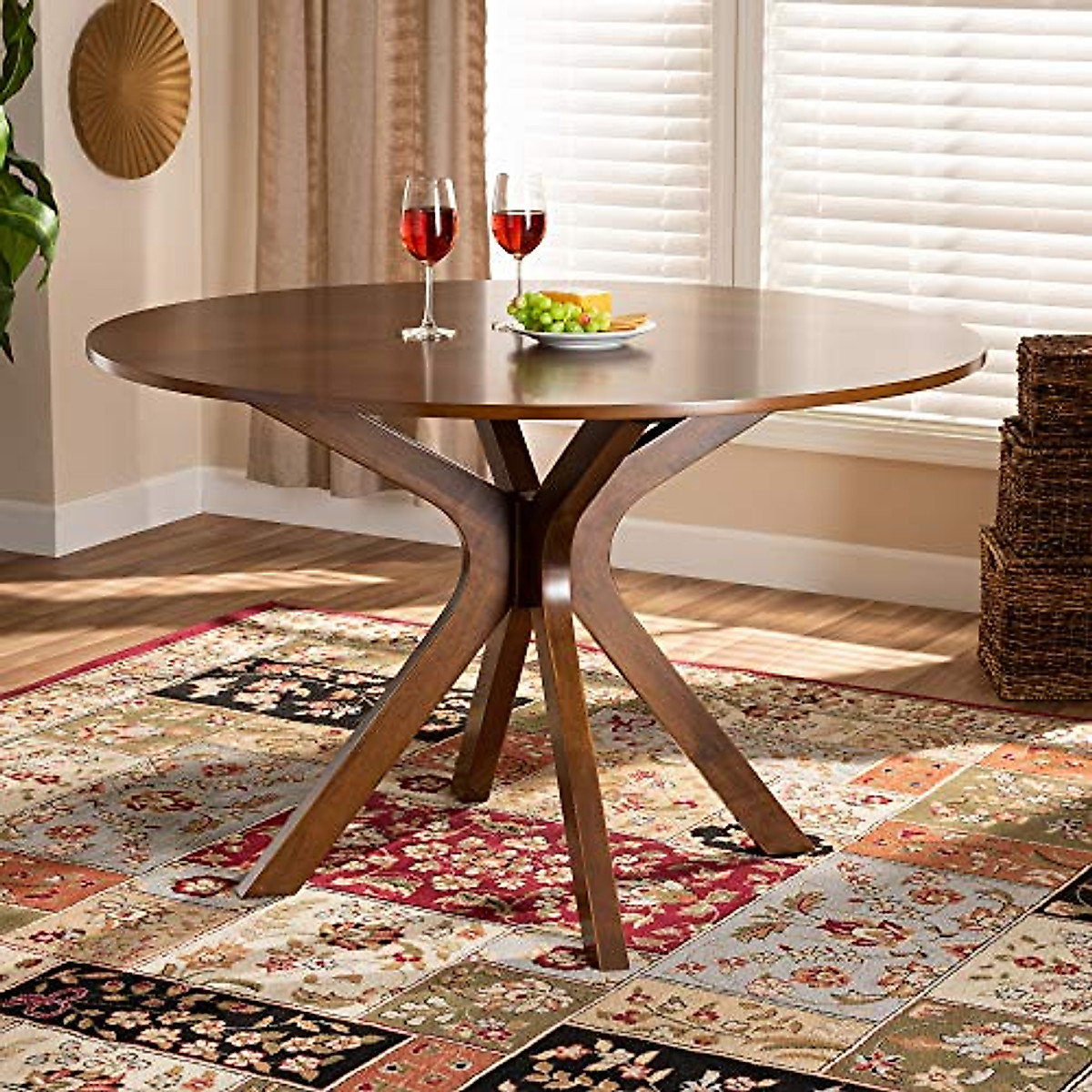 Baxton Studio Kenji Modern and Contemporary Walnut Brown Finished 48-Inch-Wide Round Wood Dining Table