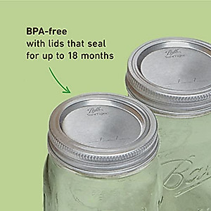 Ball Regular Mouth Pint (16 oz.) Mason Jars with Lids and Bands, for Canning or Drinkware, 8 Count