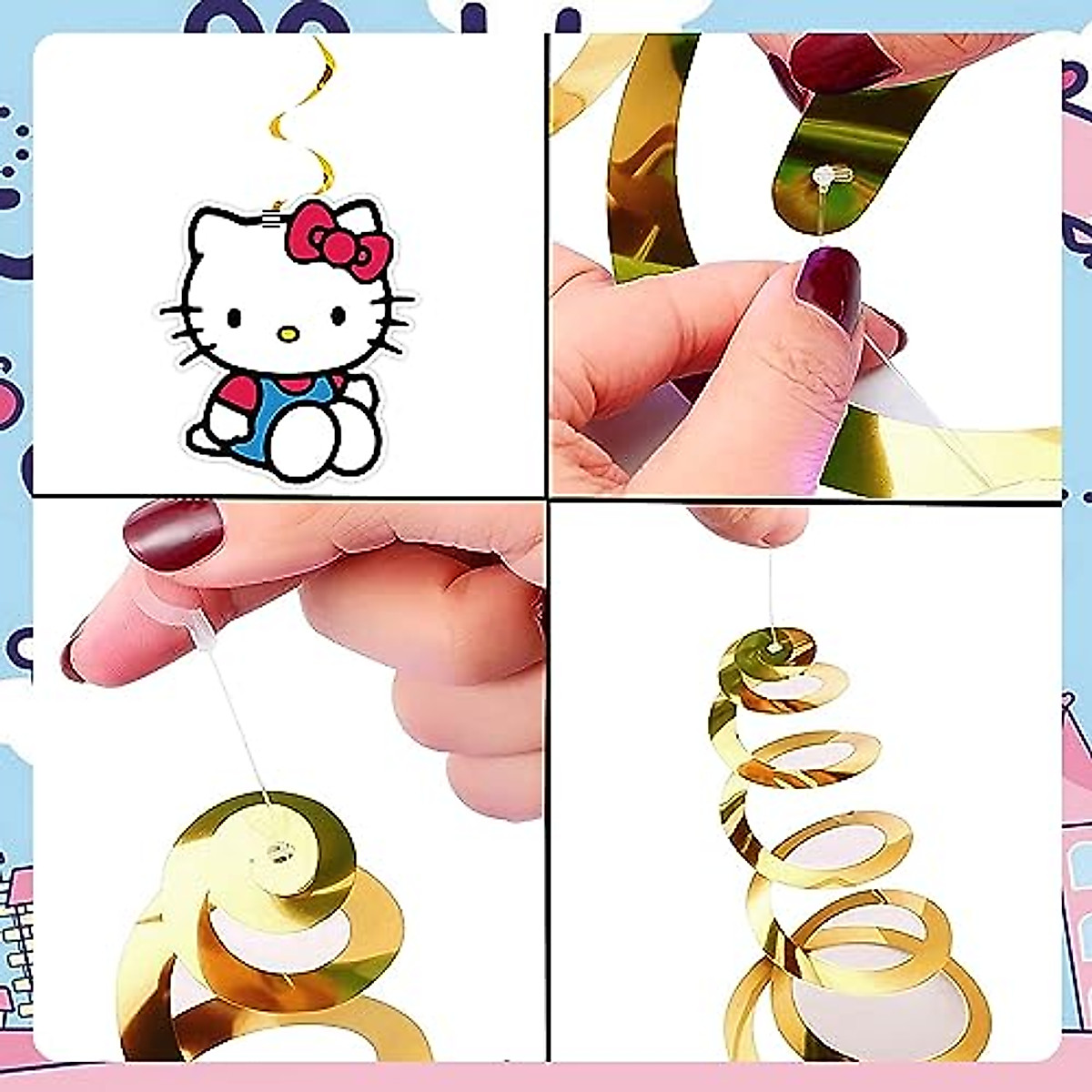 Kitty Birthday Party Supplies for Girls, Kitty Theme Happy Birthday Banner with 12pcs Hanging Swirls Decorations for Kitty Party Decorations, Kitty Birthday Party Favors