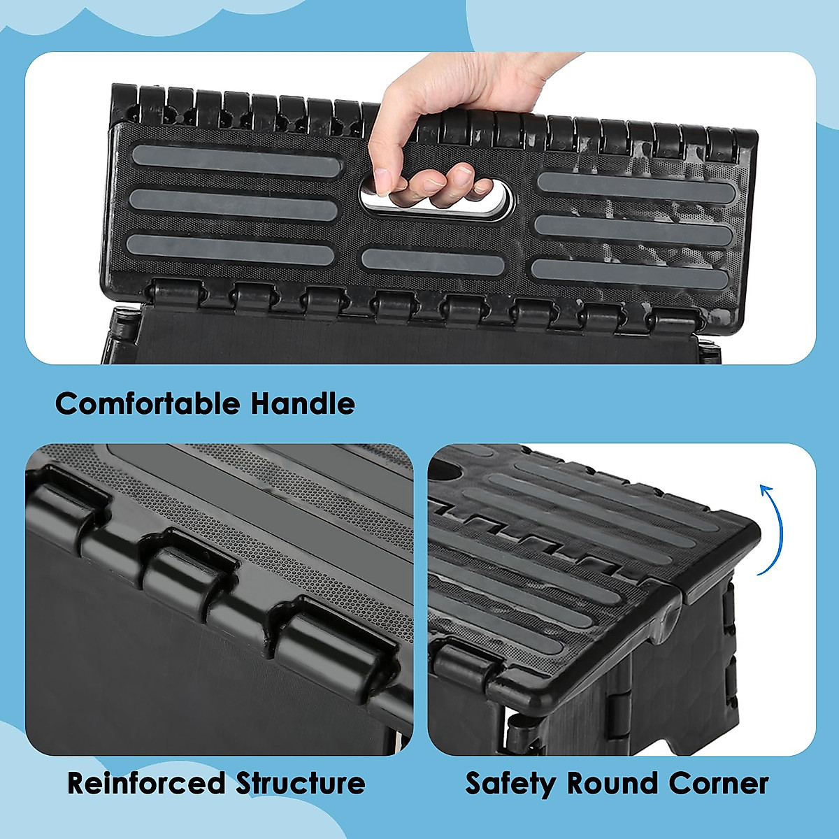 Yuehuam 5 Inch Folding Step Stool, Black, Plastic, Non-Slip, Portable, Versatile Use