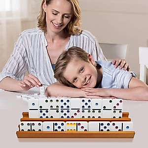 Exqline Wooden Domino Racks Trays Holders Organizer(Set of 4) - Premium Domino Tiles Holder Racks for Mexican Train Dominoes Games - Dominos NOT Included