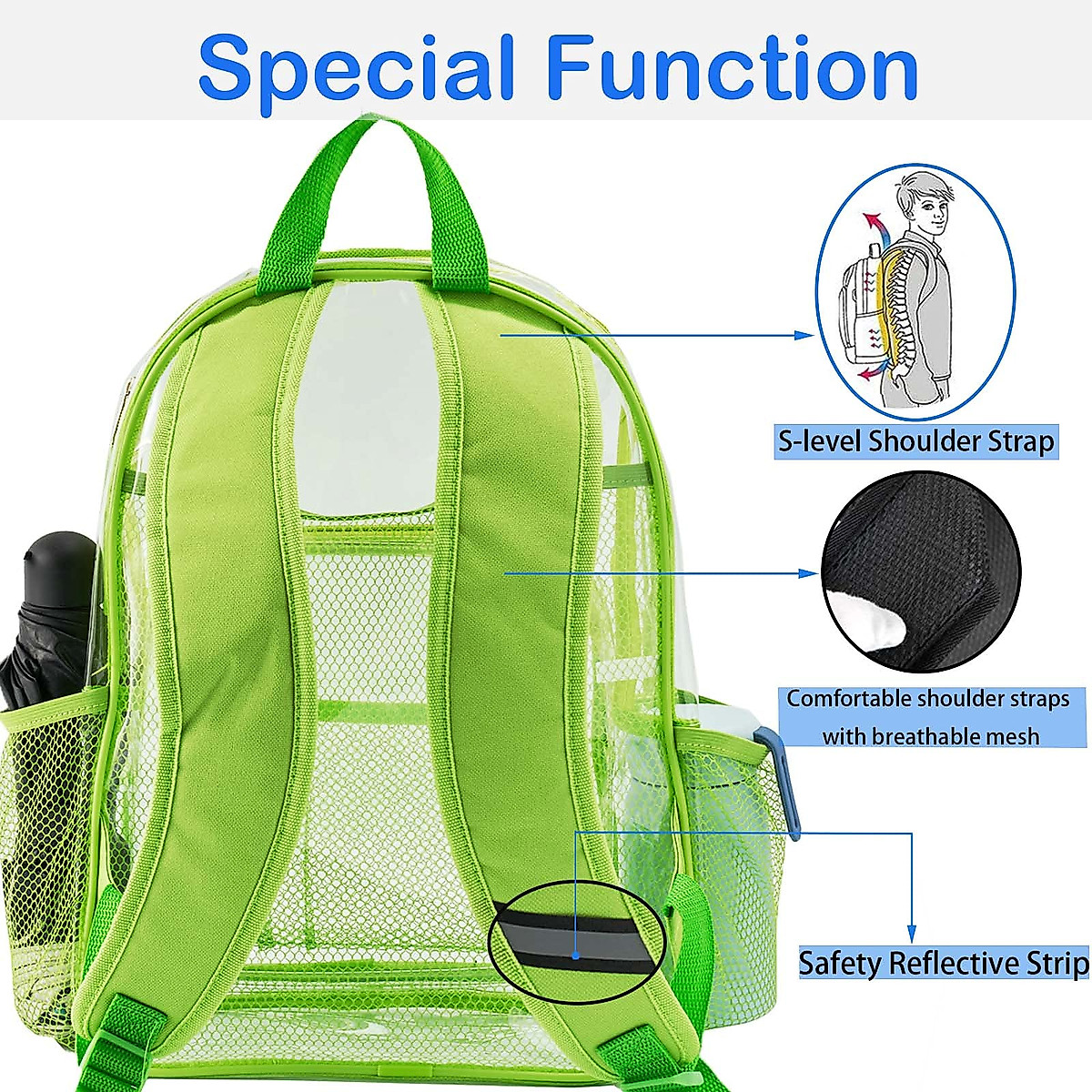 BAJNOKOU Clear Backpack Heavy Duty Pvc Bookbag for School - See Through Transparent Stadium Approved Backpacks for Women Concert Sport Venues Work Travel,Lemon green