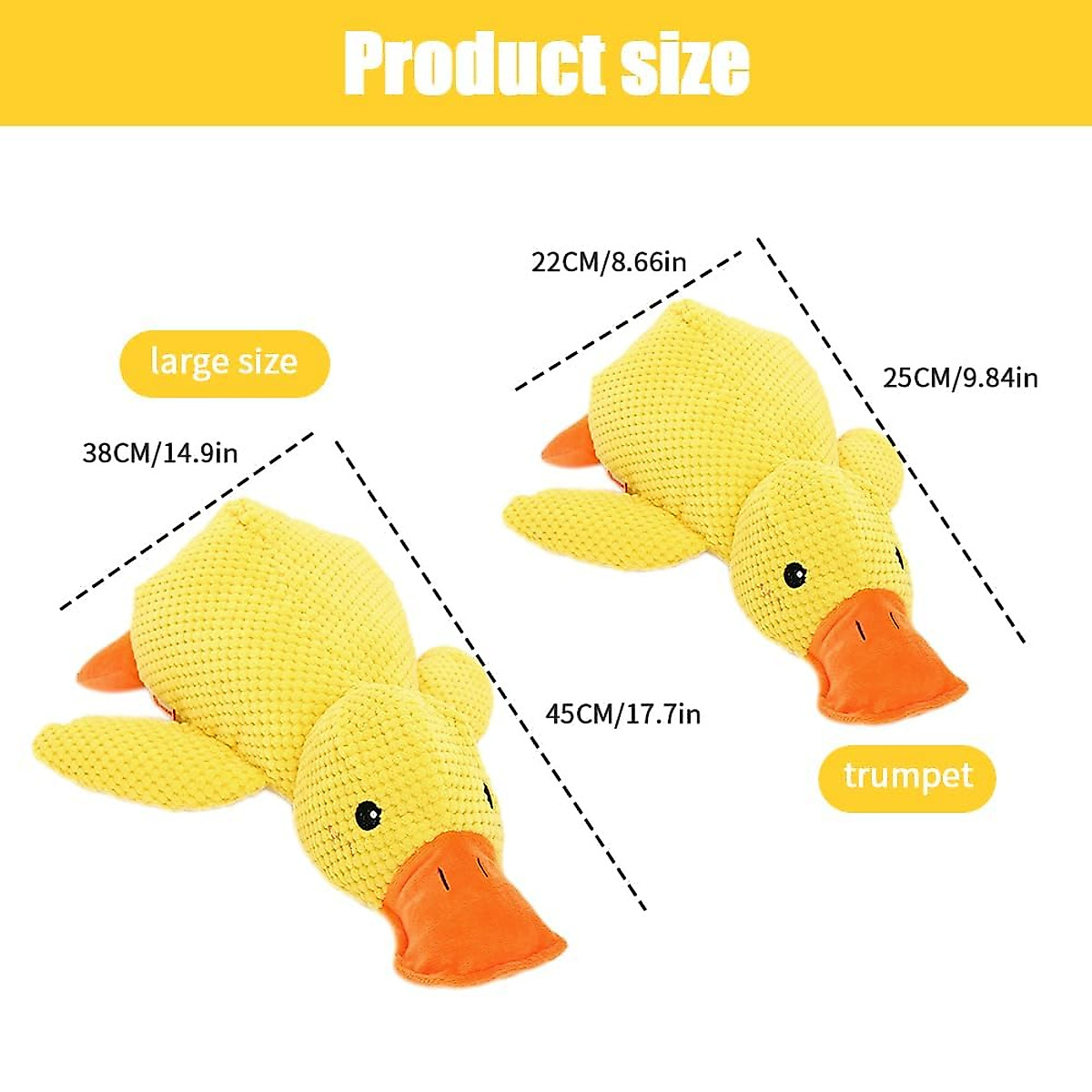 Koujut 2024 Upgraded Duck Dog Toys, The Mellow Dog Calming Duck, Durable Dog Calming Duck Dog Toys, Dog Toys for Aggressive Chewers, Yellow Stuffed Duck Dog Toys Puppy Toys (2 Pack, Large)