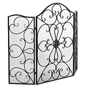 Deco 79 Metal Scroll Foldable Mesh Netting 3 Panel Fireplace Screen, 48" x 1" x 38", Brown