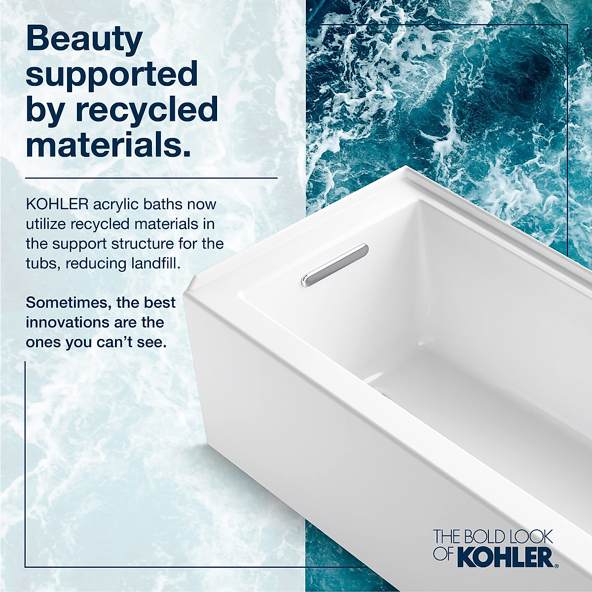 KOHLER K-1834-0 Underscore Rectangle 72-Inch x 36-Inch drop-in bath with center drain, White