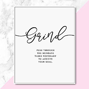 Hustle Grind Inspirational Quotes Minimalist Office Decor Wall Art For Girl Boss Motivational Prints Entrepreneur Gift, Set of 3 Prints, 11x14inch Unframed