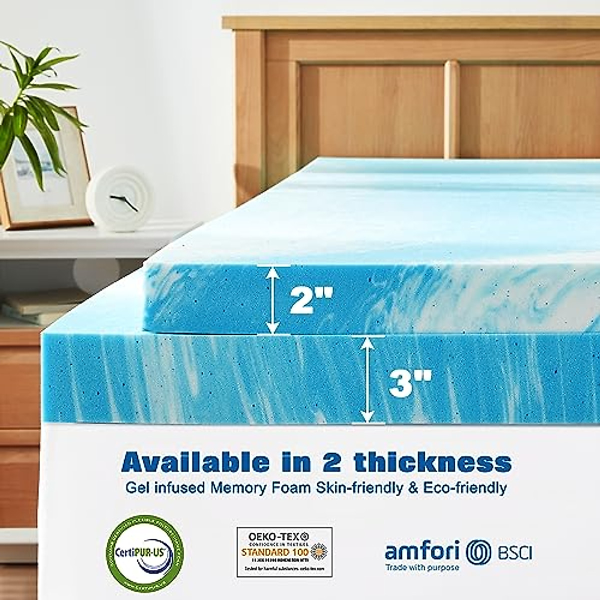 bedluxury 3 Inch Queen Mattress Topper, Gel Memory Foam for Pressure Relief, Bed Topper Queen Size, Cooling Mattress Pad, CertiPUR-US Certified, Soft & Breathable,3 Inch（sky Blue）