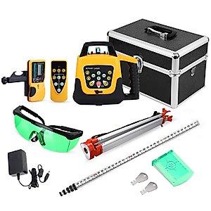 Iglobalbuy Automatic Self Leveling Green Rotary Laser Level 500m Range Kit with Surveying Tripod and Aluminum Grade Rod 16.4 Feet, Leveling Rotating Transit Laser Level Green Beam for Construction