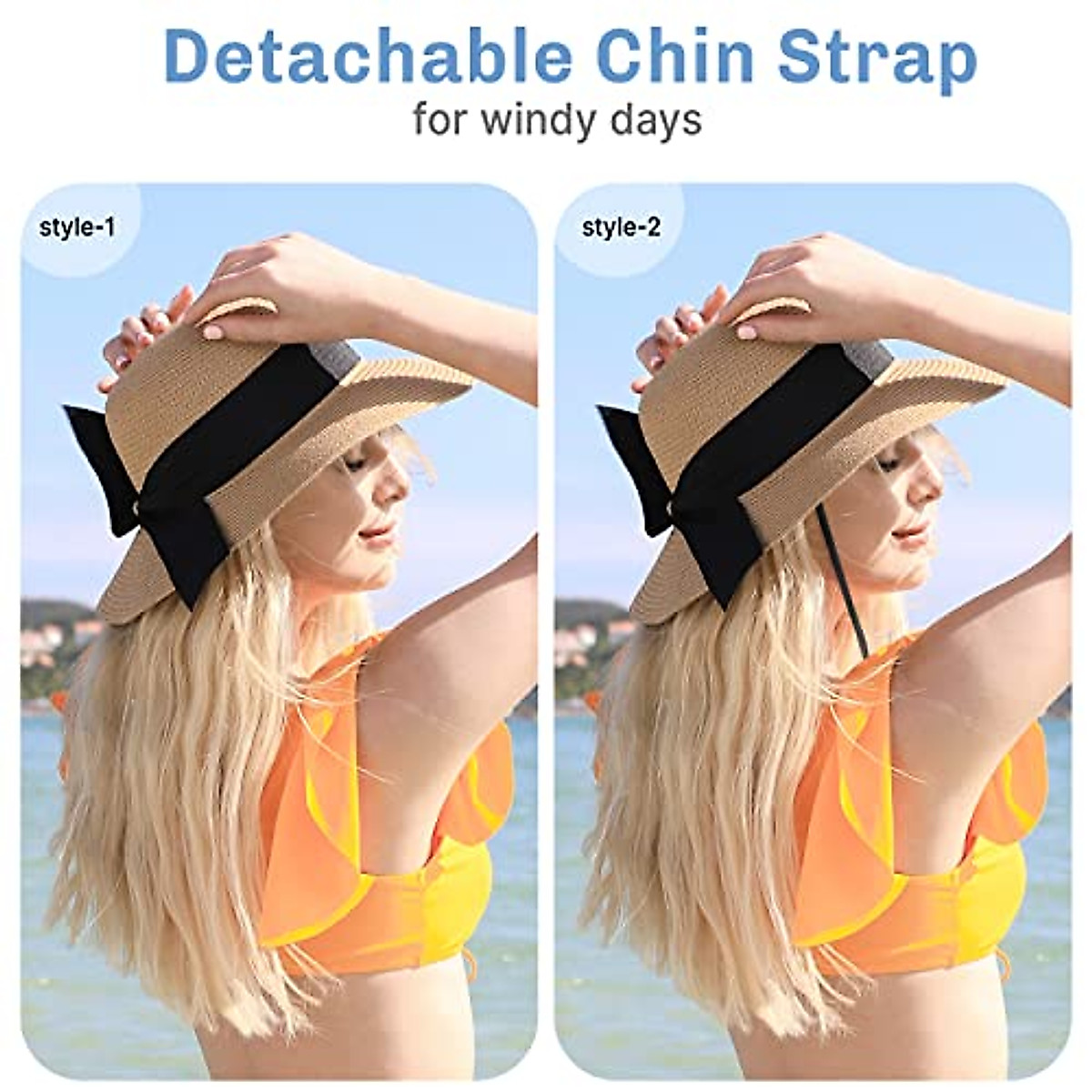 Beach Hats for Women, Straw Hat for Women UPF 50+ UV Sun Protection Sun Hat Foldable Roll up Cap Khaki