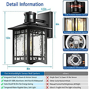XANGQAN 2 Pack Motion Sensor Outdoor Wall Lights, Dusk to Dawn Lighting, Led Exterior Light Fixture, Anti-Rust Lantern for Front Porch, Waterproof Black Outdoor Wall Sconce for House Garage Patio