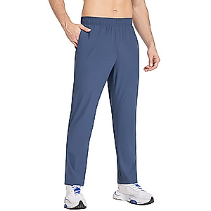 BALEAF Men's Workout Athletic Pants Elastic Waist Lightweight Running Golf Pants with Zipper Pockets Blue M